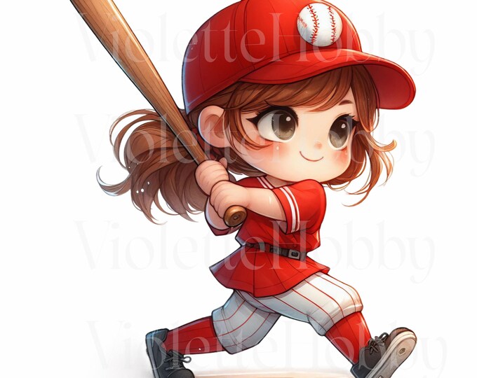 Baseball Player Clipart: Red Uniform, Sports Illustration (15 PNG ...