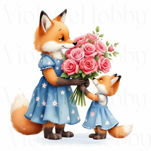 Fox Mom and Baby Clipart, Mother's Day Watercolor Fox PNG, Cute ...