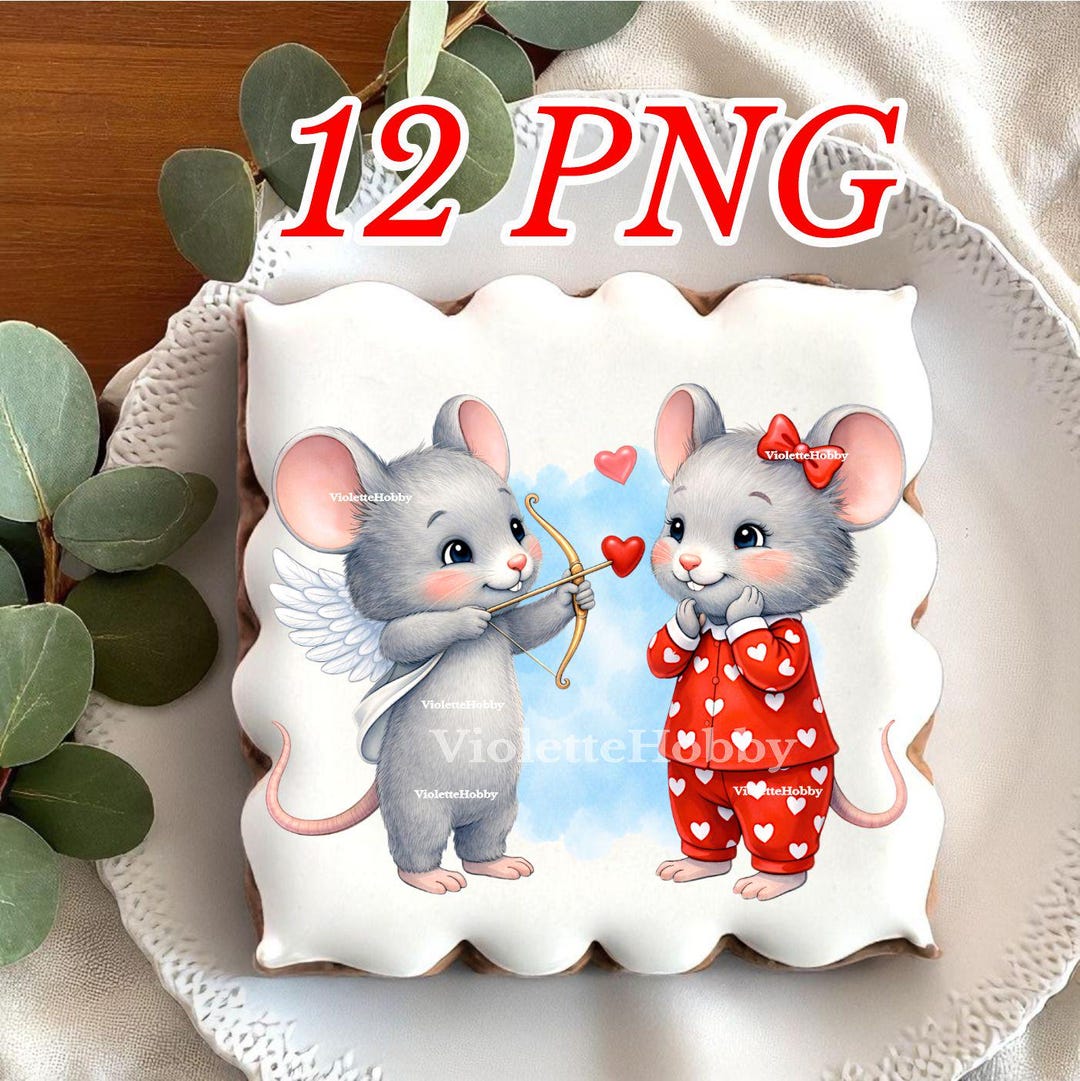 Valentine's Day Mouse Clipart, Mice in Pajamas (PNG Digital Download ...