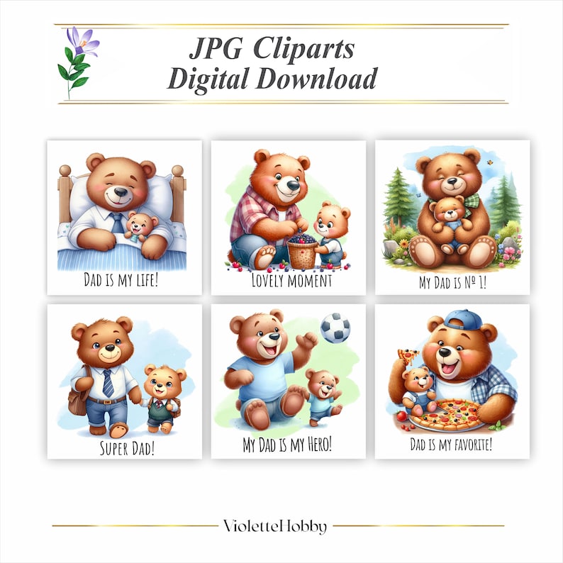 Watercolor Father's Day Card: Teddy Bear Art (digital Download) - Etsy