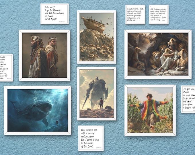 Bible Heroes Set of 12 DIGITAL DOWNLOAD, Bible Art, Modern Bible Verse ...