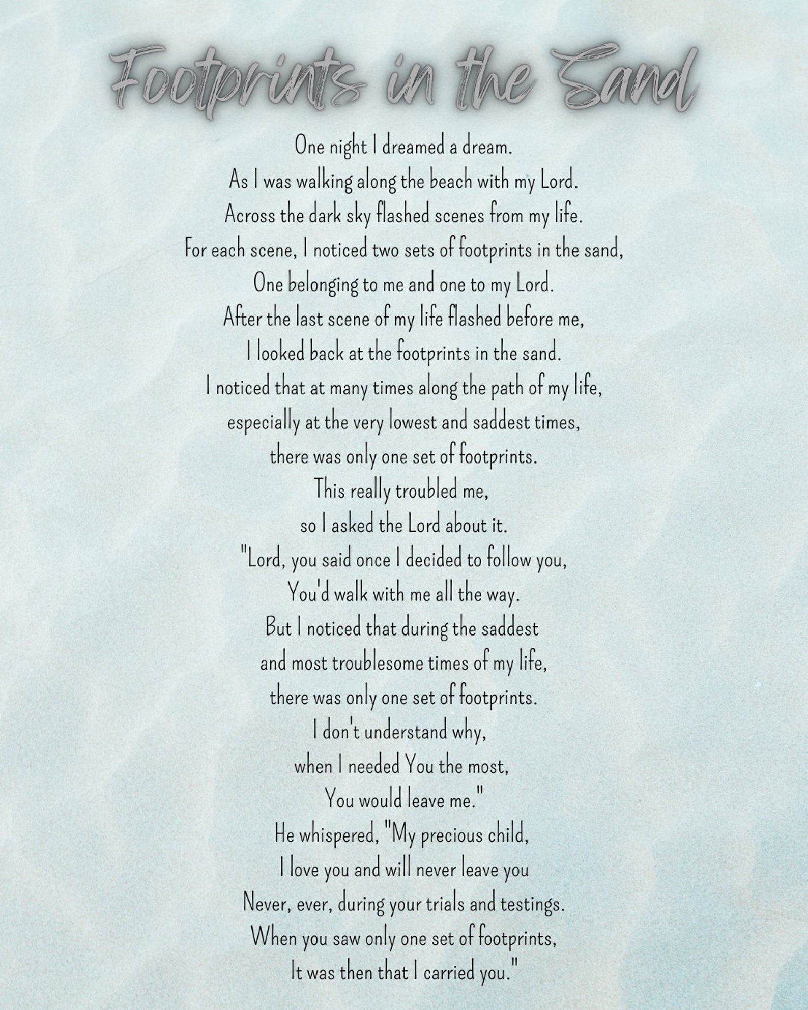 Footprints in the Sand DIGITAL DOWNLOAD Modern Bible Wall Art Home ...