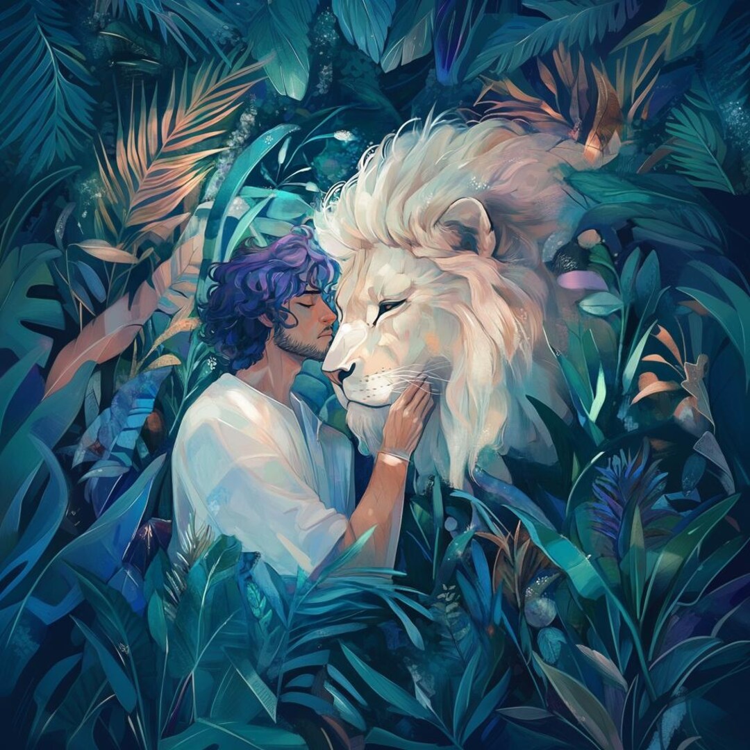 Jesus and the Lion of Judah, DIGITAL DOWNLOAD, Bible Art, Modern Bible ...