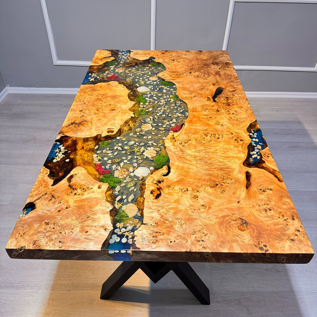 Custom Walnut Epoxy Table, Coral Blue Epoxy Table, Made to Order Custom ...