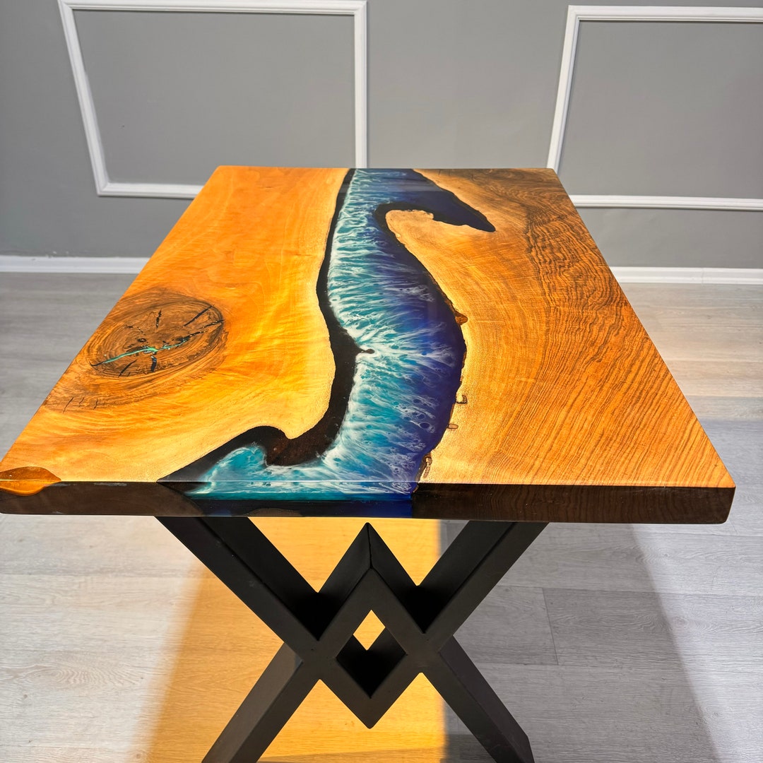 Made to Order Custom Walnut Epoxy Table, Resin Blue Epoxy, Custom ...