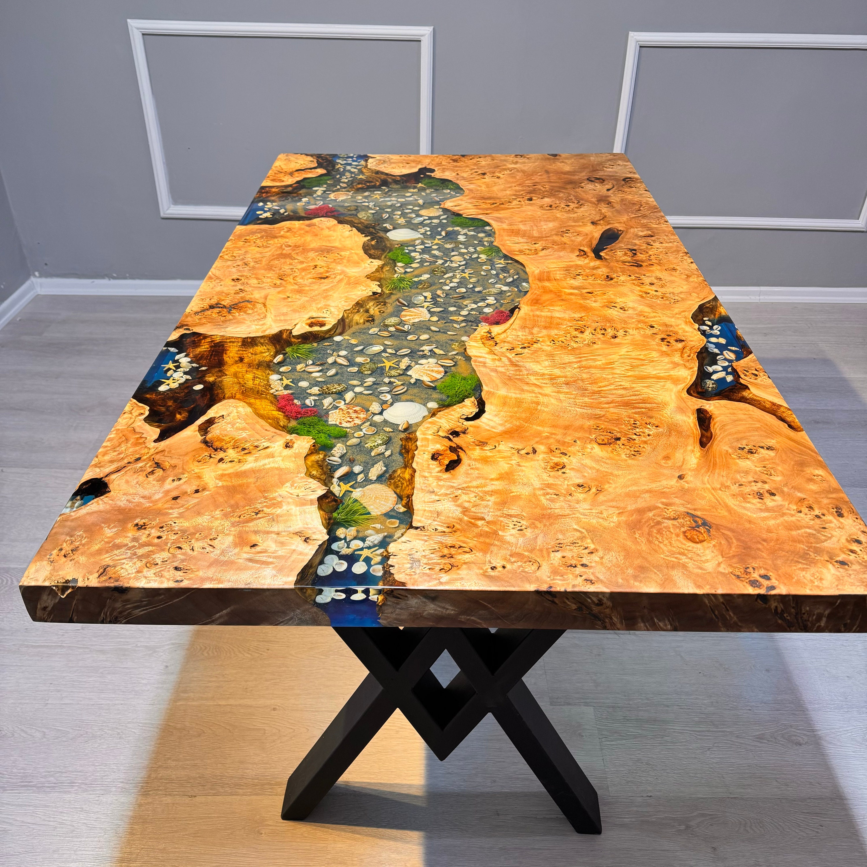 Custom Walnut Epoxy Table, Coral Blue Epoxy Table, Made to Order Custom ...