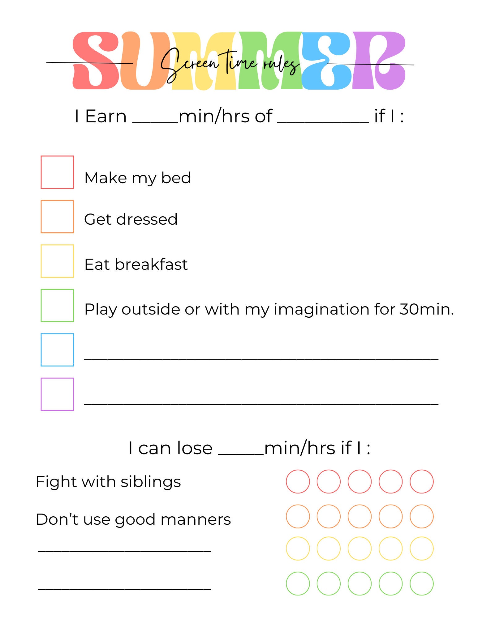 Printable Screen Time, Schedule, Activities and Reward Charts for Kids ...