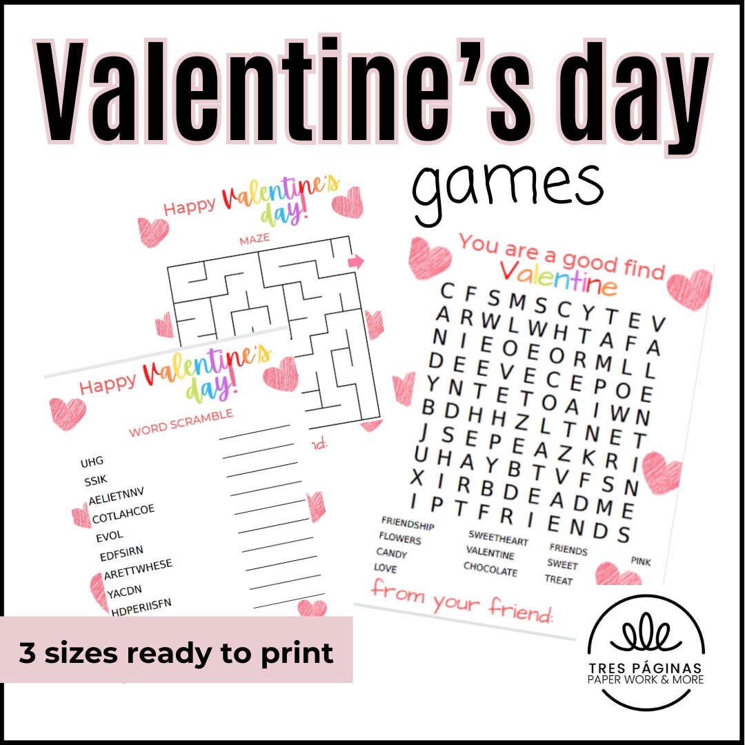 Valentine's Day Treat Bag Games for Kids - 3 Size Ready to Print - Etsy