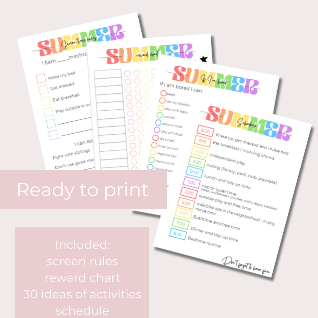 Printable Screen Time, Schedule, Activities and Reward Charts for Kids ...