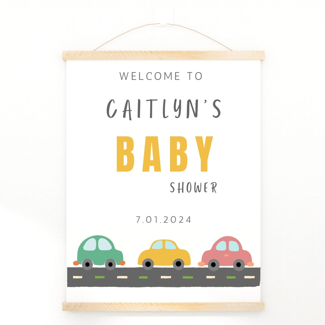 Editable Toy Car Welcome Sign, Baby Shower Welcome Sign, Personalised ...