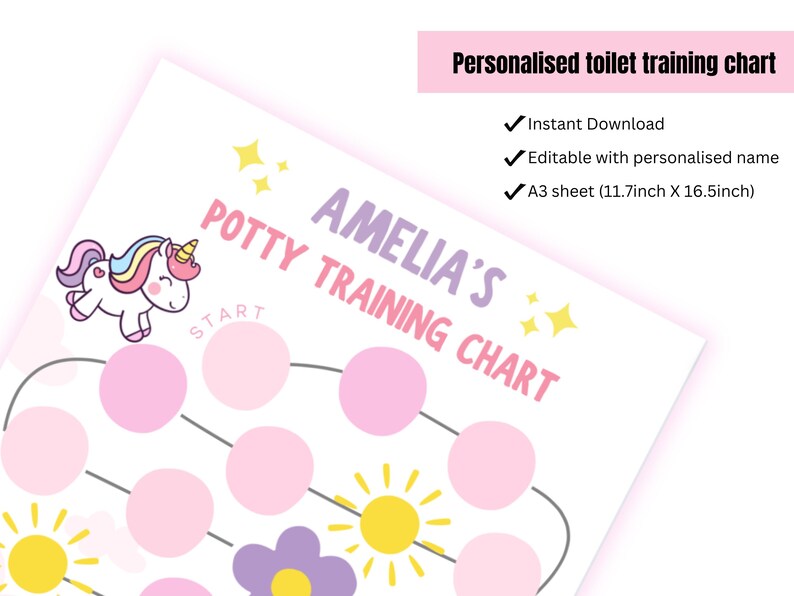 Personalised Unicorn Toilet Training Reward Chart, Printable INSTANT ...