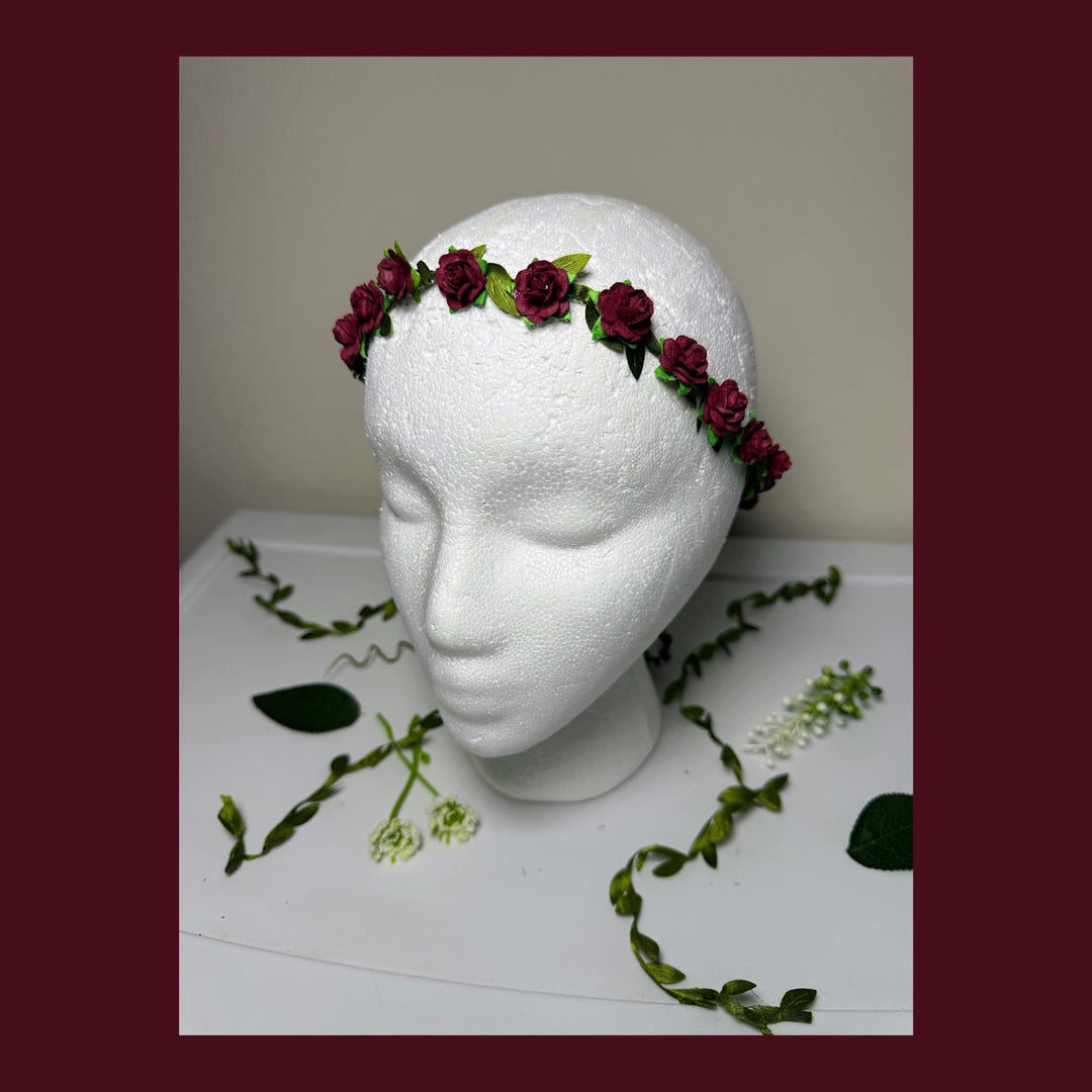 Maroon Rose Flower Crown, Maroon Rose Floral Crown, Maroon Rose Floral ...