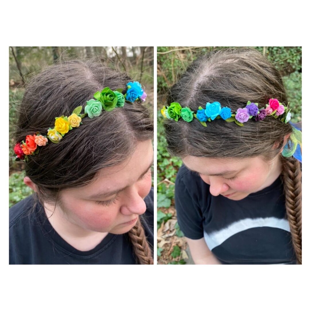 Rainbow Gay Pride Flower Crown, Rainbow Floral Headband, Rainbow Floral ...