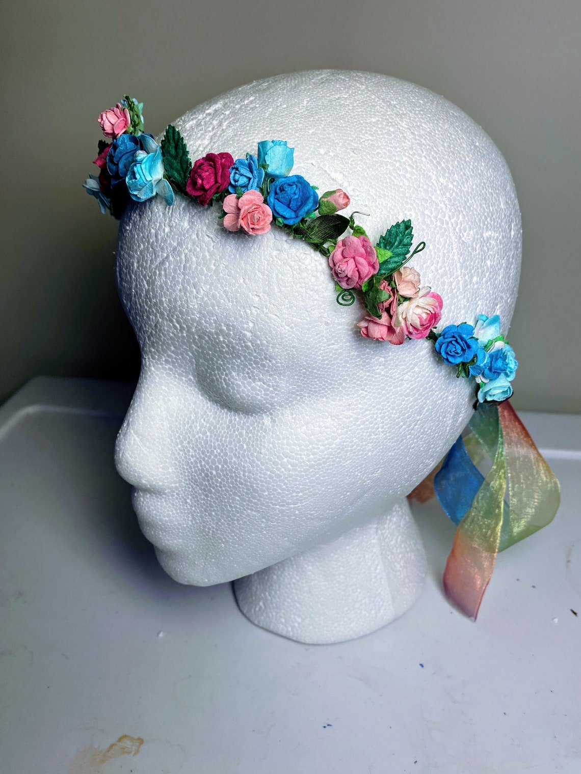 Transgender Pride Flag Colors Rose Woodland Flower Crown, Transgender ...