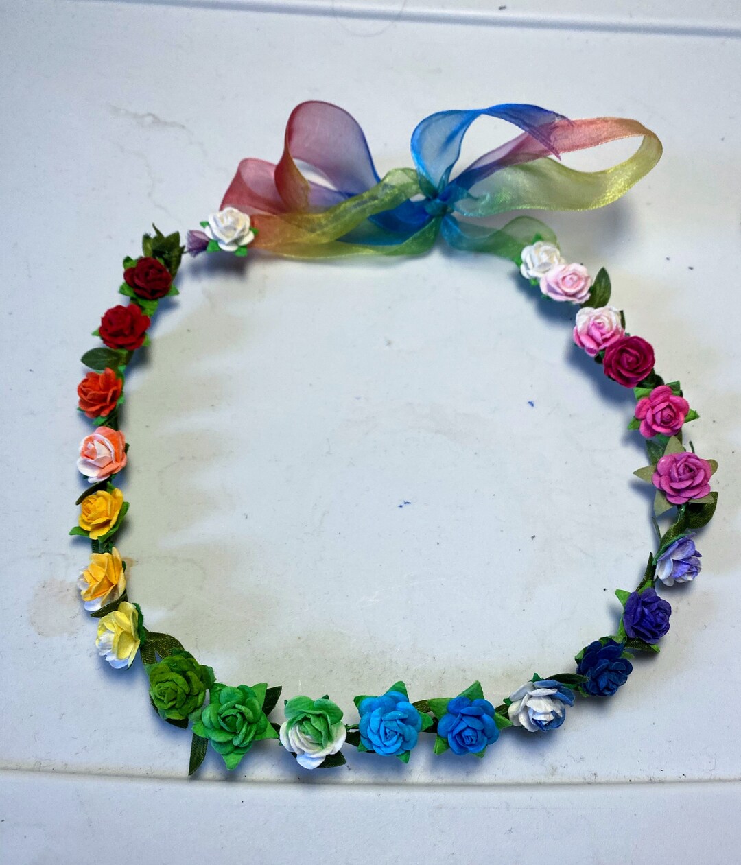 Dainty Color Gradient Rainbow Rose Flower Crown, Rainbow Flower Crown ...