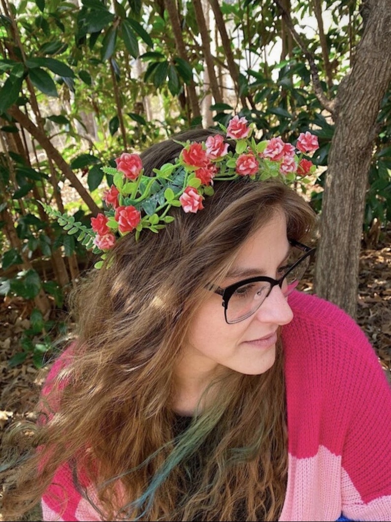Red Woodland Fairy Flower Crown, Red Floral Head Wreath, Red Halo ...