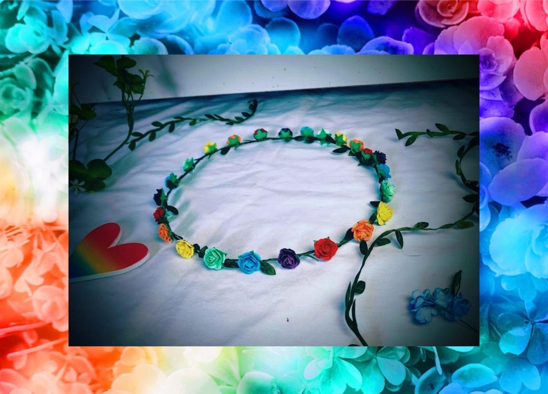 Rainbow Gay Pride Flower Crown, Rainbow Floral Head Wreath, Rainbow ...