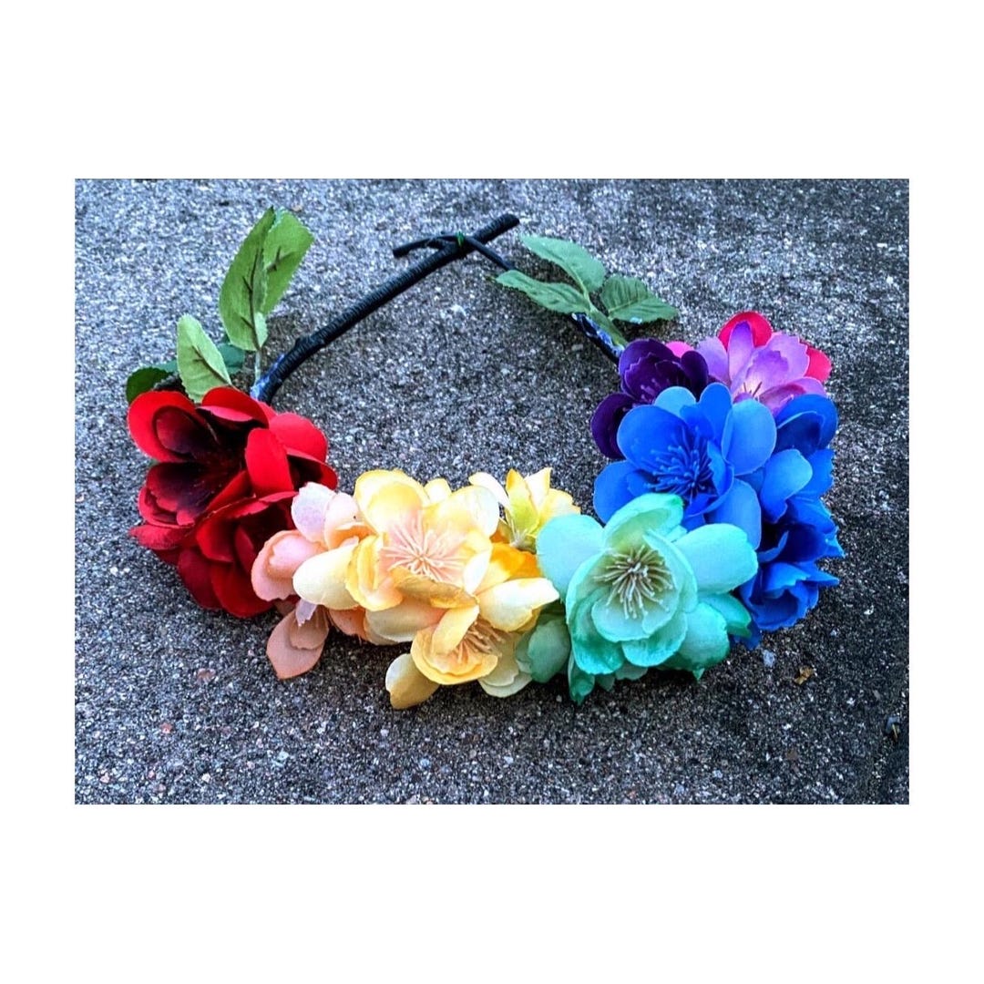 Rainbow Floral Head Wreath, Rainbow Flower Crown, Gay Pride Flower ...