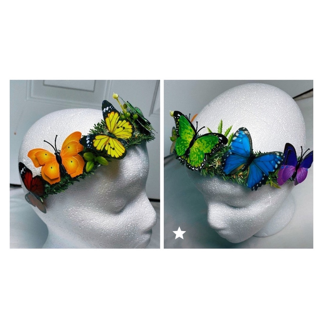 Rainbow Butterfly Woodland Flower Crown, Butterfly Flower Crown ...