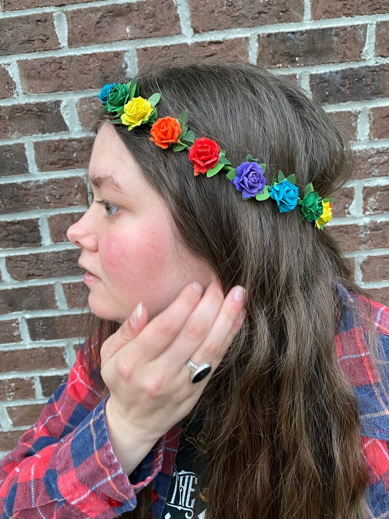 Rainbow Rose Gay Pride Woodland Flower Crown, Rainbow Flower Crown ...