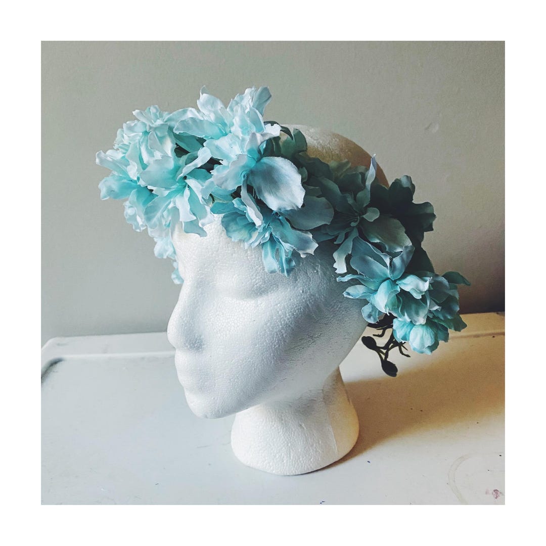 Light Teal Flower Crown, Teal Blue Flower Crown, Teal Floral Head ...