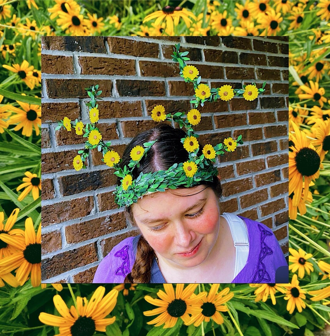 Sunflower Deer Antler Flower Crown, Deer Antler Floral Headband, Deer ...
