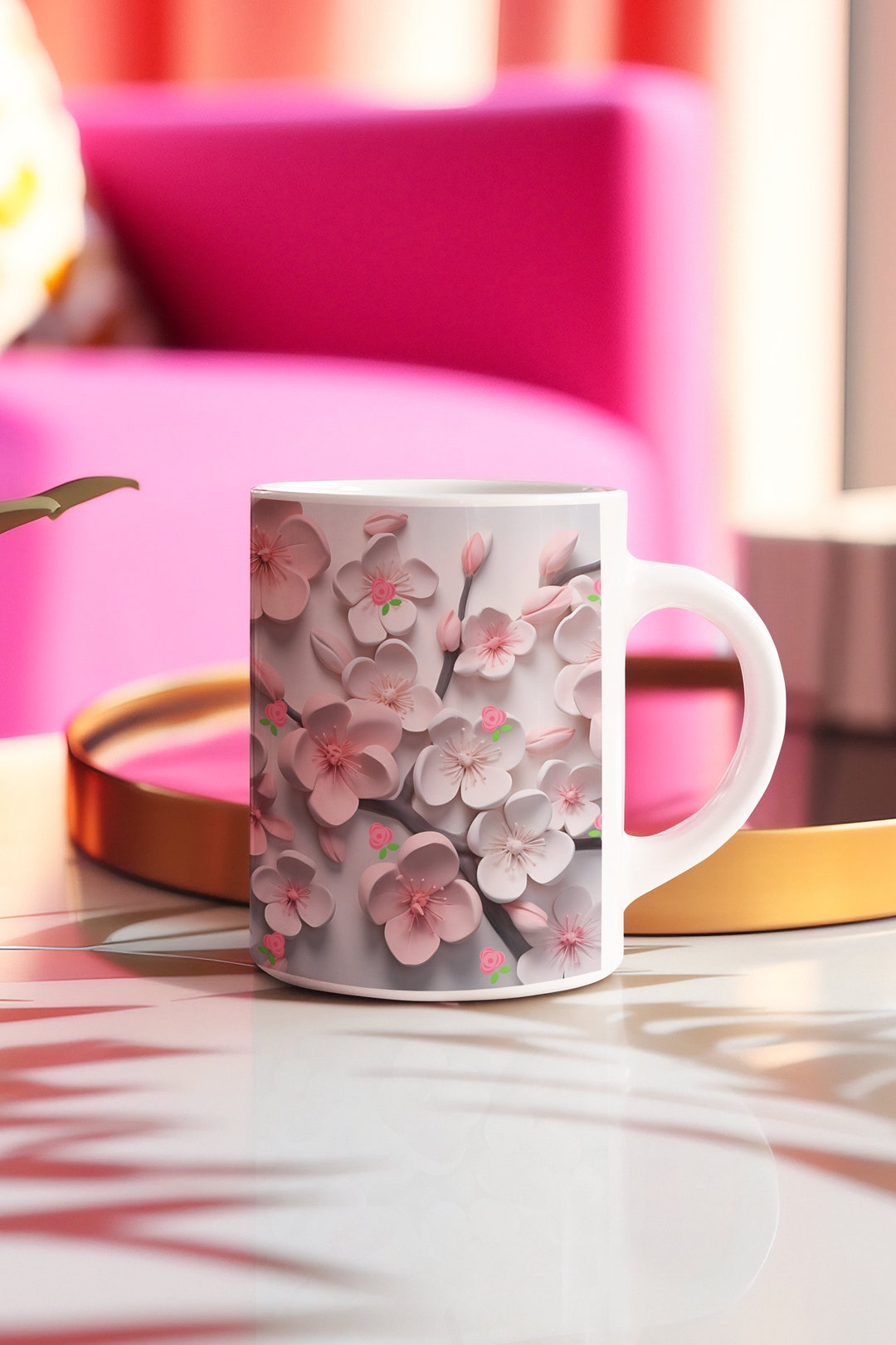 Decorative Coffee Mug With 3d Flowers in Pastel Colors Ready for Gift ...