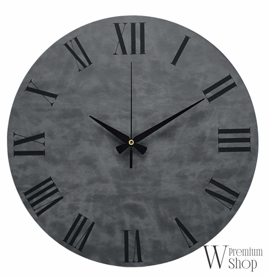 Gray Personalized Leather Clock Gift, Large Wall Clock Modern, Unique ...