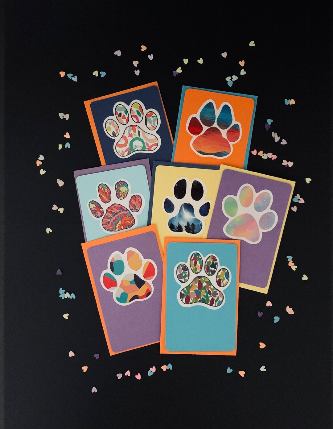 Five Colorful Paw Print Cards for Kids & Animal Lovers. Handmade Cards ...