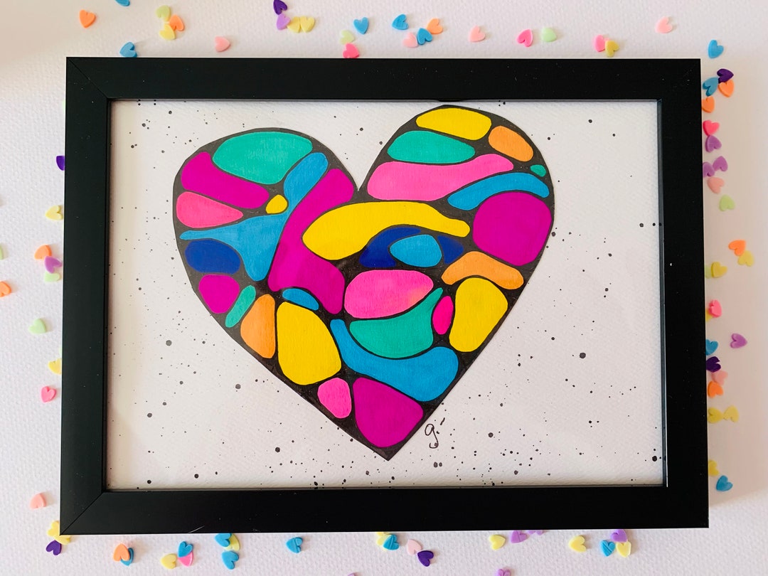 Unique Framed Heart Art Colorful Art Love Original Heart Art Unique Art ...