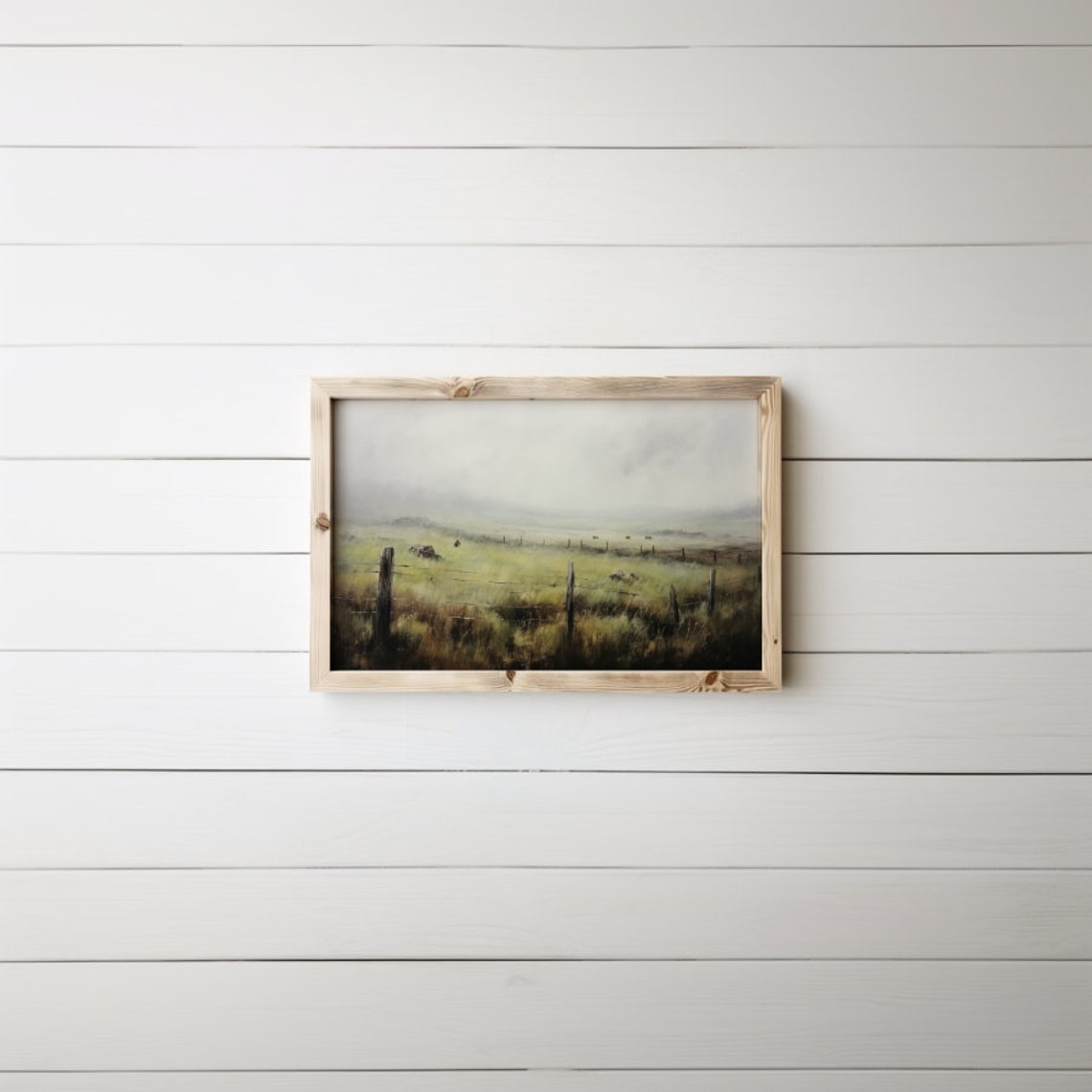 Farmland Pasture Landscape Vintage Painting | Country Cow Decor Digital ...