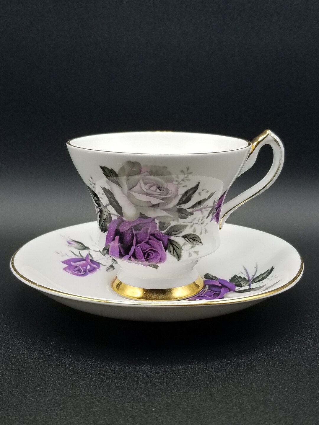 Purple Rose Teacup and Saucer - Etsy