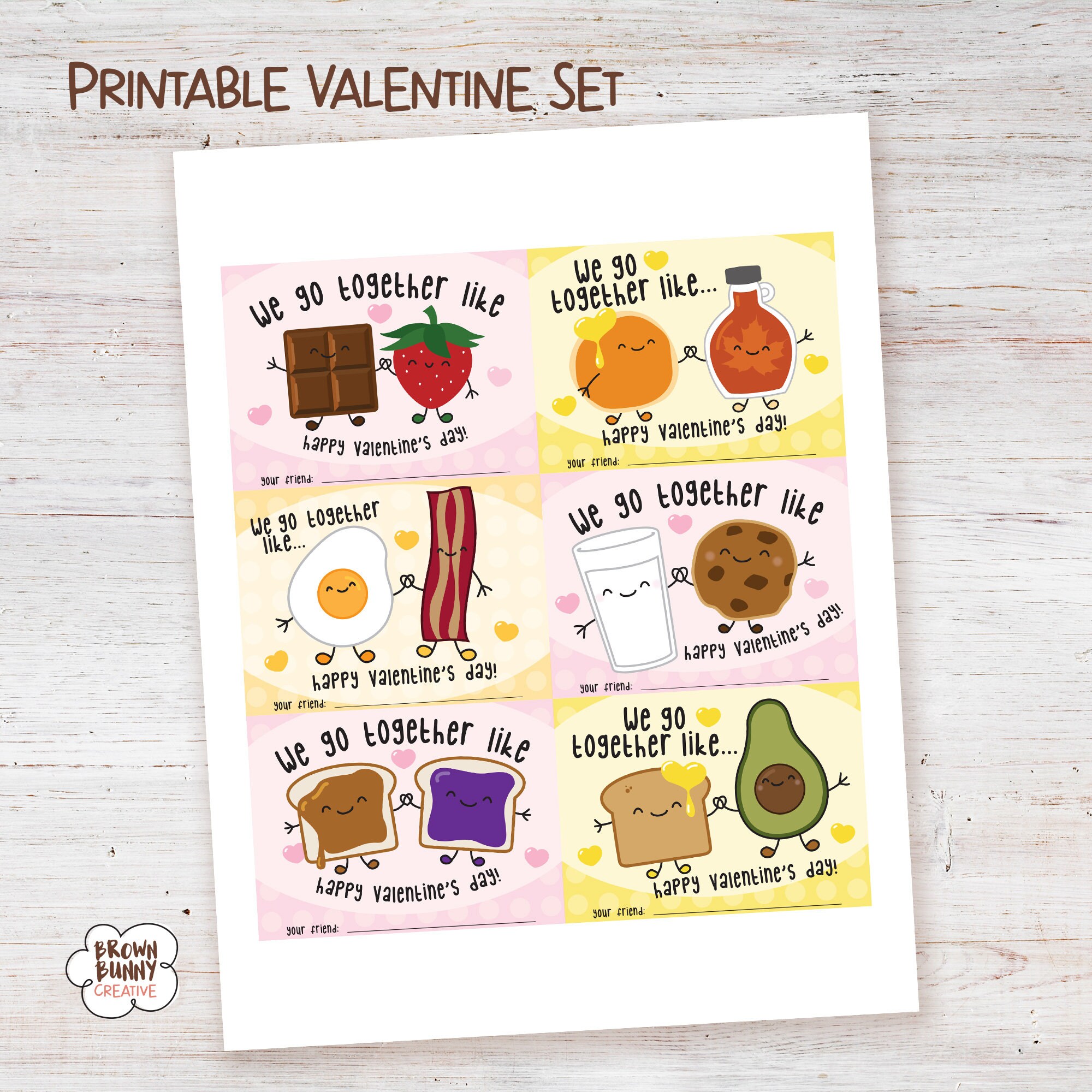Printable Valentine Card Set | We Go Together Like | Kids Valentines ...