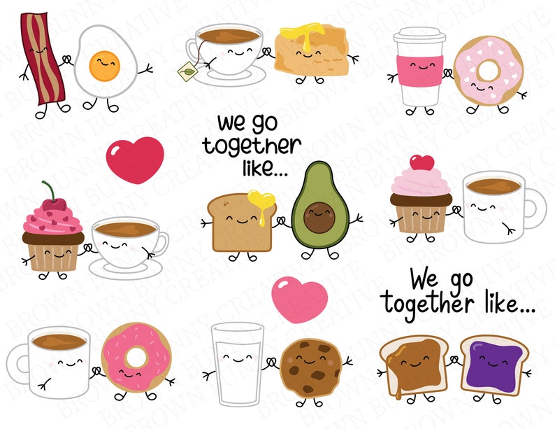 Cute We Go Together Clipart | Valentine Pairs | PNG Files | Digital ...