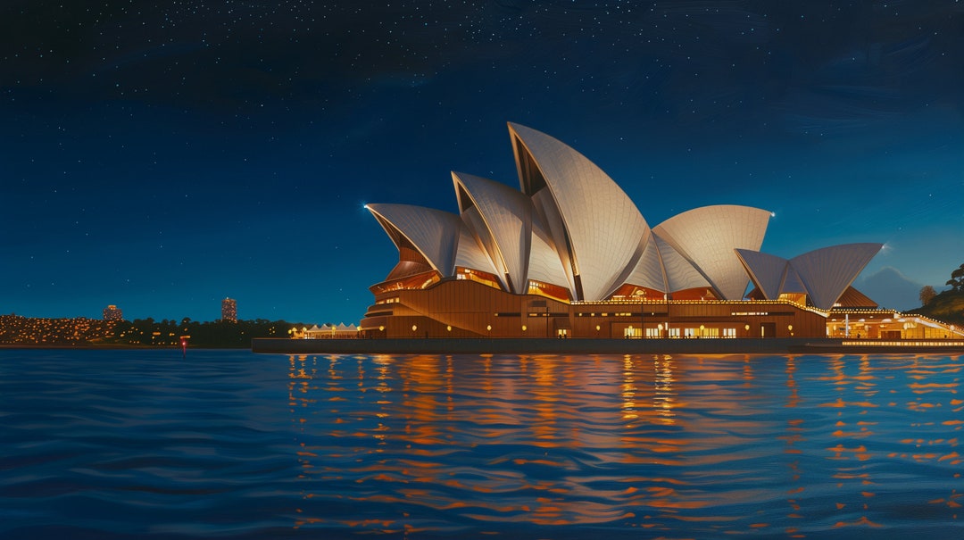Sydney Opera House Nighttime Realistic Portrait - 147cm X 82cm High ...