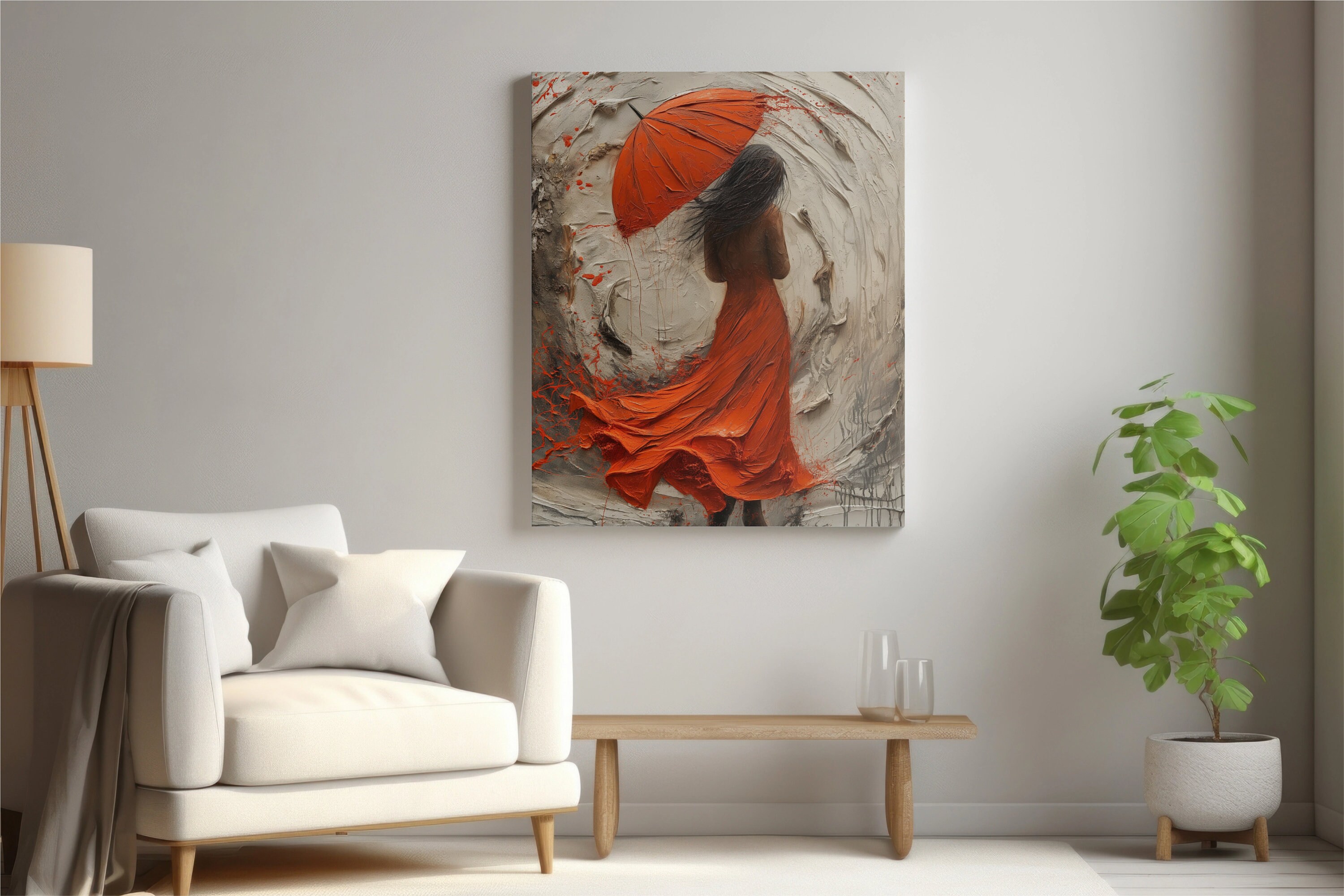 Red Umbrella Woman 3D Painting - 154cm X 222cm High-resolution ...