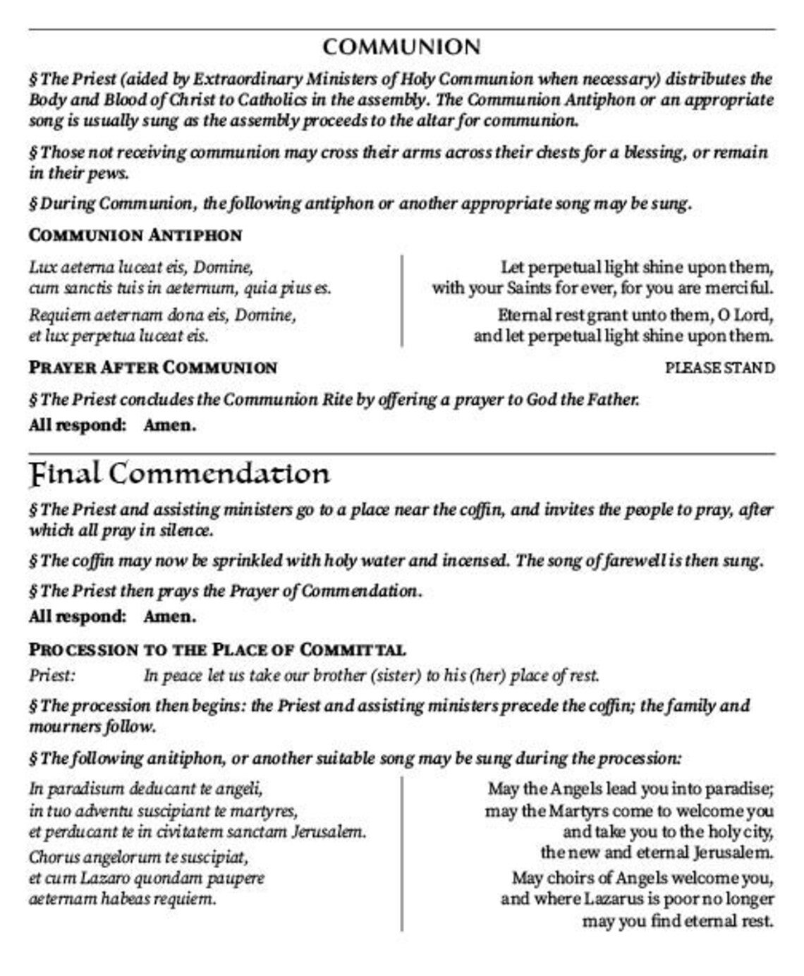 Printable Catholic Funeral Program - Mass of Christian Burial With Rite ...