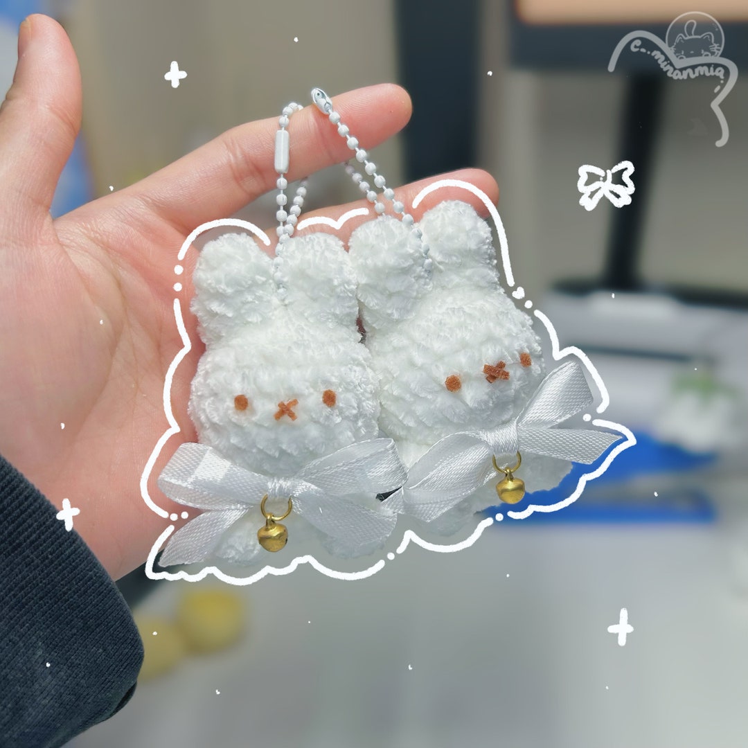 Mini Miffy Crochet Keychain in White with Bell and Bow - Etsy UK