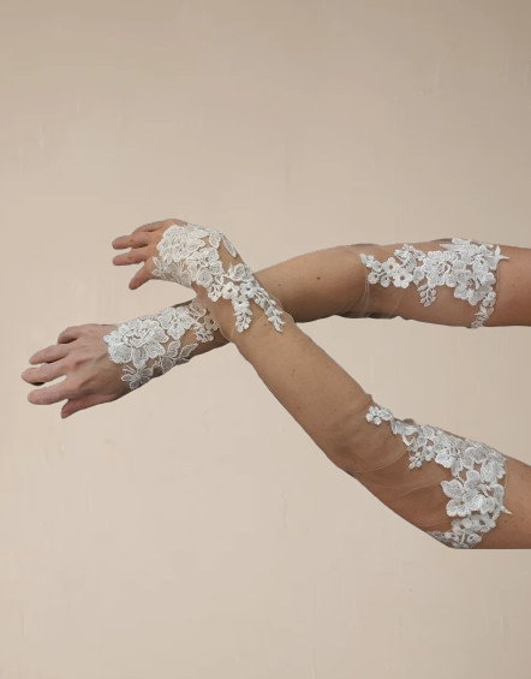 Lace Wedding Sleeves, Fingerless Lace Bridal Gloves, Detachable Lace ...