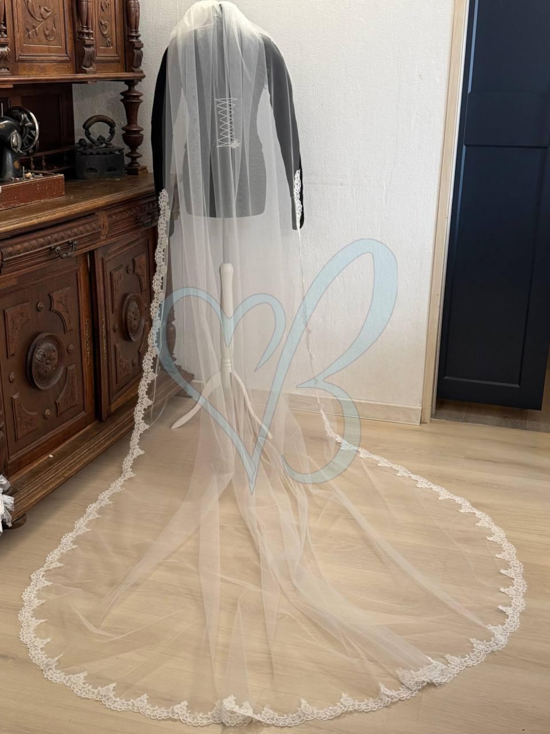 Cathedral Wedding Tulle Veil With Lace Trim, Long Bridal Veils, Ivory ...