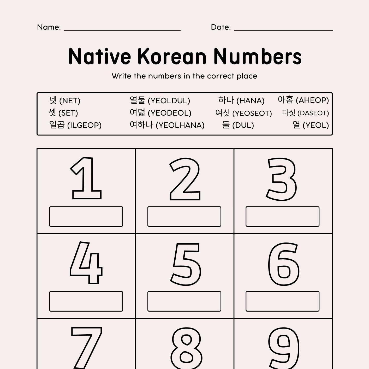 Learn Korean Numbers Worksheet Digital Download - Etsy