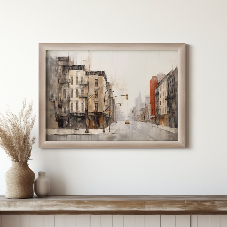 Vintage Cityscape Acrylic Painting, Urban Street Oil Painting Print ...