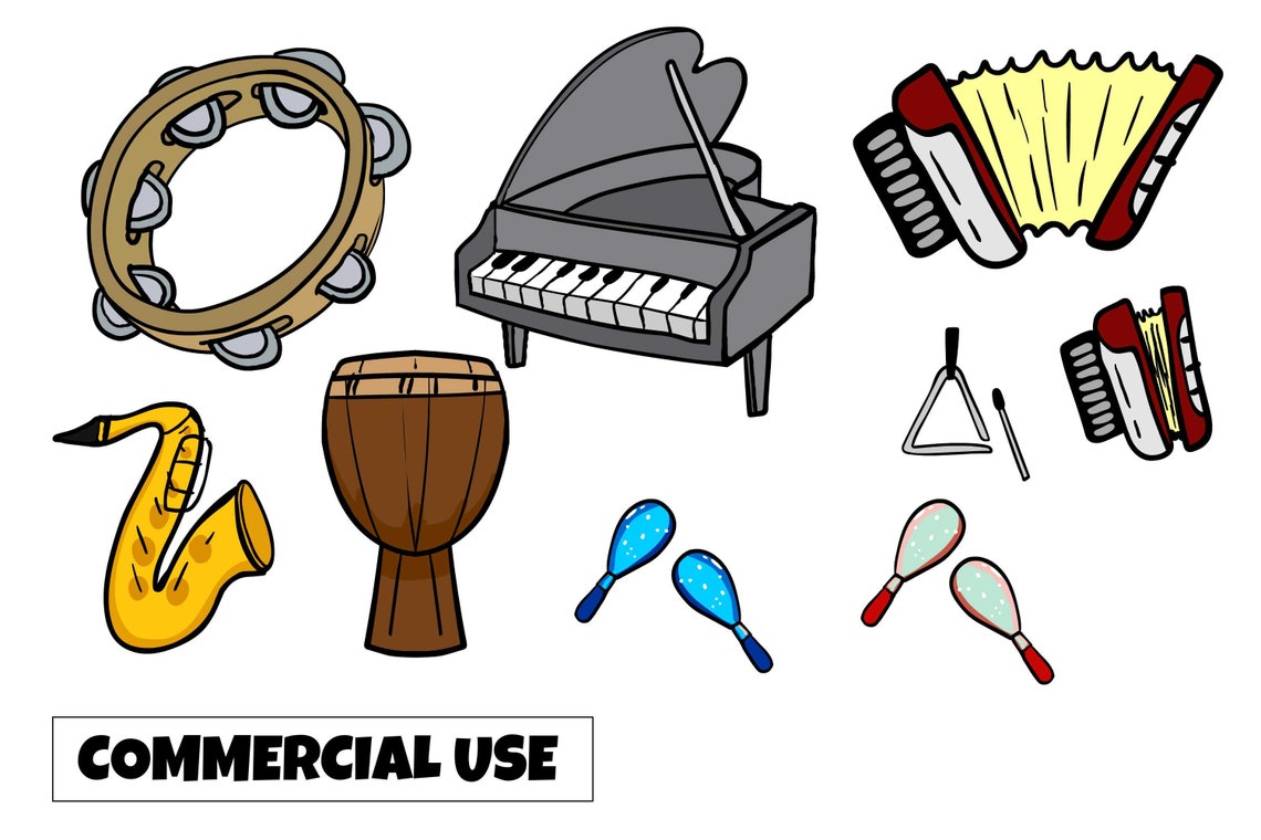 Cartoon Musical Instruments Clipart Set, Brass, Percussion, Woodwind ...