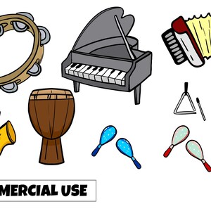 Cartoon Musical Instruments Clipart Set, Brass, Percussion, Woodwind ...