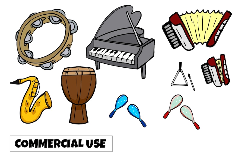 Cartoon Musical Instruments Clipart Set, Brass, Percussion, Woodwind ...