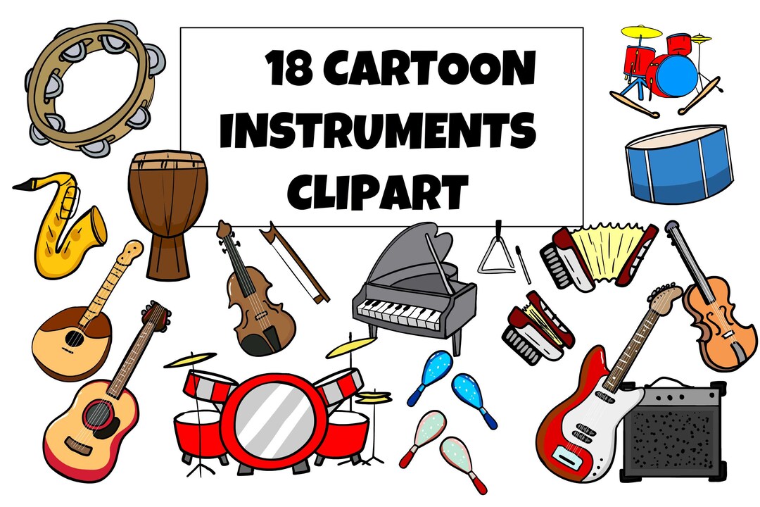 Cartoon Musical Instruments Clipart Set, Brass, Percussion, Woodwind ...
