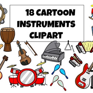 Cartoon Musical Instruments Clipart Set, Brass, Percussion, Woodwind ...