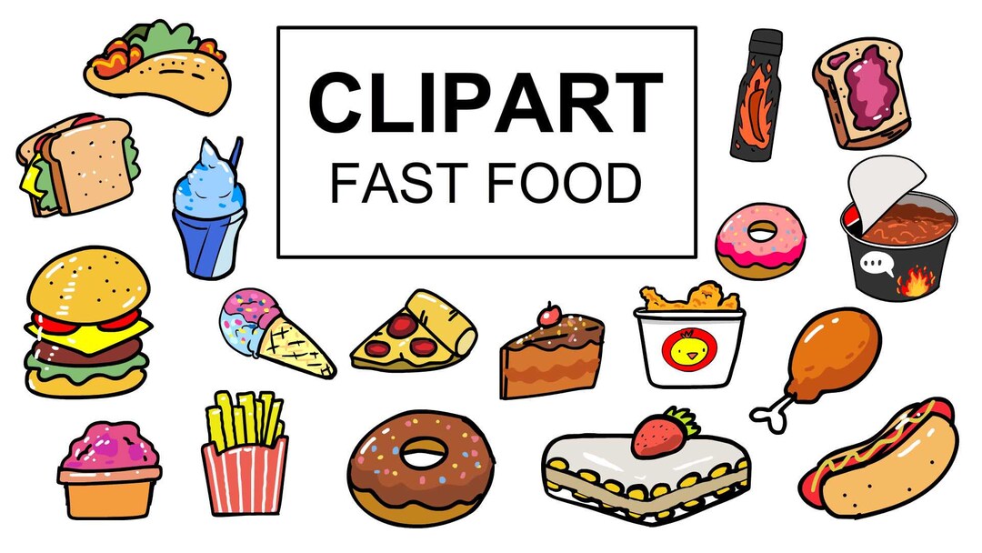 18 Fast Food Clipart, Fast Food PNG Bundle, Fries, Burger, Pizza, Cake ...
