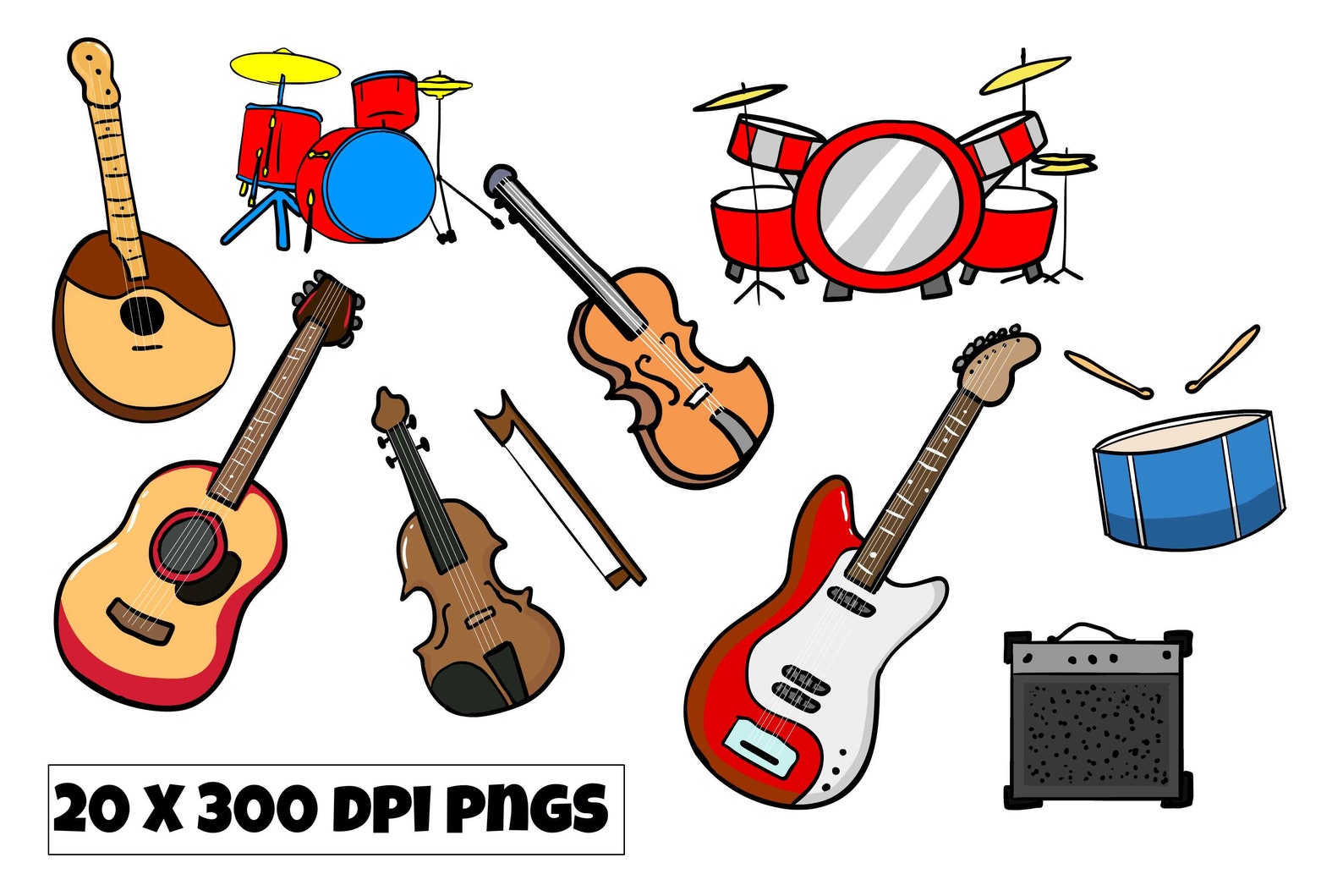 Cartoon Musical Instruments Clipart Set, Brass, Percussion, Woodwind ...