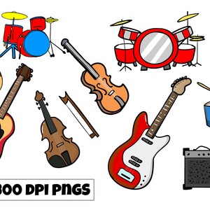 Cartoon Musical Instruments Clipart Set, Brass, Percussion, Woodwind ...